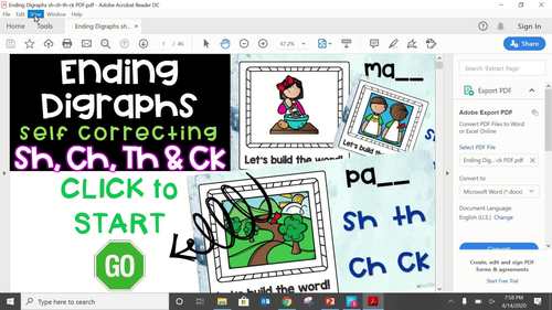 Ending Digraphs CH, SH, TH &CK - Self Correcting PDF ONLINE distance ...