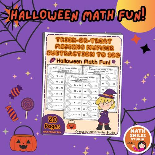 Trick-or-Treat Missing Number Subtraction to 100 | Halloween Math Fun ...