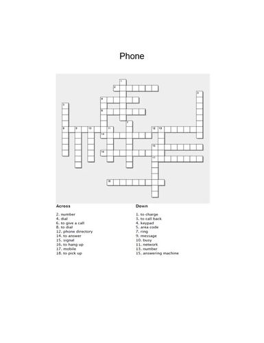 French Phone Vocabulary: Crossword by Real Life Language | TPT