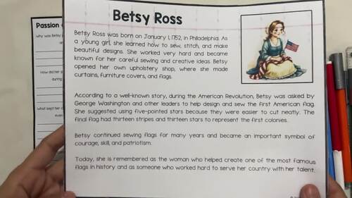 Betsy Ross Womens History Month Craft Project Reading Comprehension