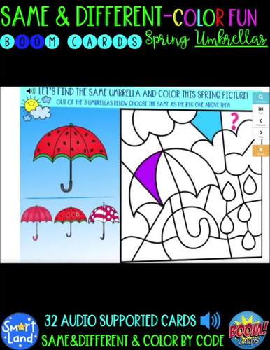 Same and Different_Digital Coloring Fun_Boom Cards™| Spring Umbrella
