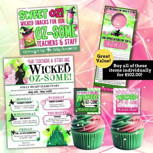 Wicked Teacher Staff Appreciation Week Theme Flyer Poster Sign Bundle ...