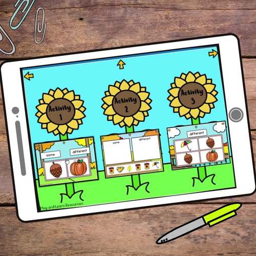 Fall Theme Same and Different Autumn Boom Cards by Play and Learn Resources