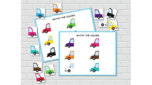 Car Color Matching Activity for Kids, Toddler Printable, Symmetry Cards