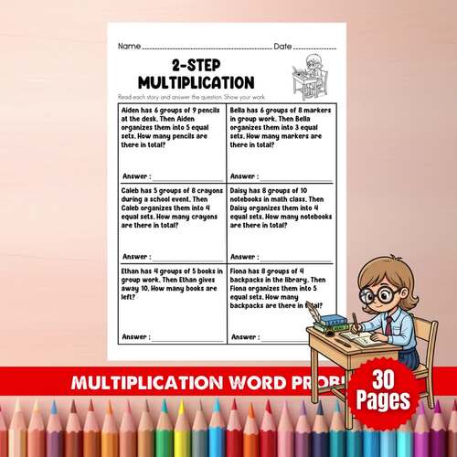Grade 3 2-Step Multiplication Word Problems | School Math Worksheets PDF