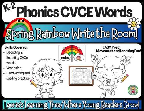 CVCe Word Mapping & Write the Room | Rainbow Long Vowel Phonics Centers K-2