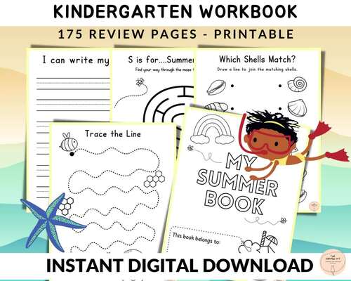 Printable Kindergarten Summer Workbook, Educational Activities, Homeschool