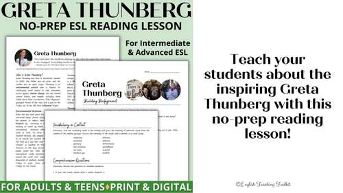 Adult ESL Reading Comprehension Passage & Activities - Greta Thunberg