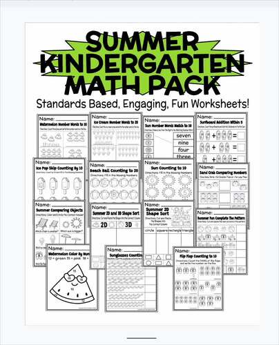 Summer Math | Kindergarten | Spiral Review | Worksheets | End of Year ...