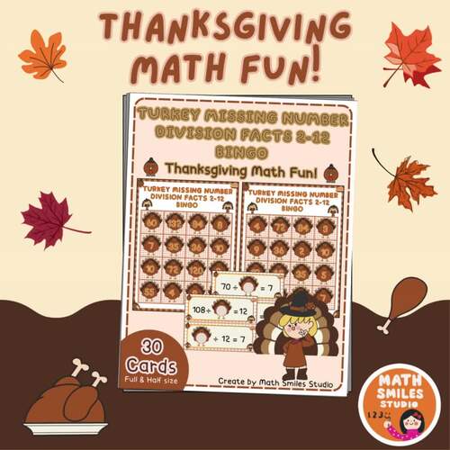 Turkey Missing Number Division Facts 2–12 Bingo | Thanksgiving Math ...