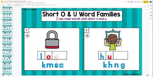 Short O & U Blends and Digraphs Phonics Google Slides Seesaw Worksheets