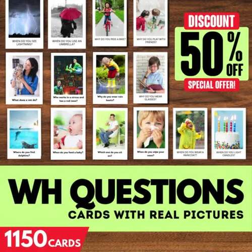 1150 WH Questions Task Cards Bundle Who What Where When Why How Autism ...