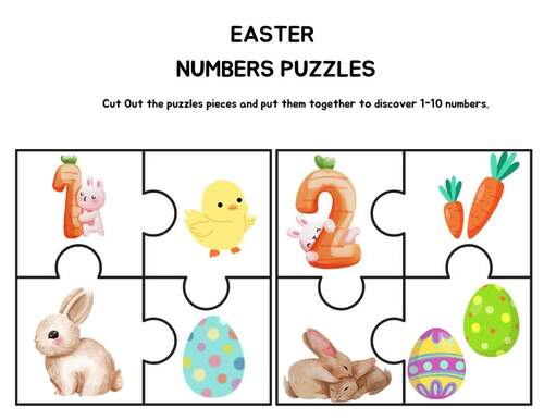Easter, Counting, Match, Numbers Puzzle, Math Game, Station, Center ...