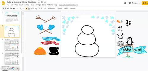 Writing Linear Equations Build A Snowman Winter Activity PAPER & DIGITAL