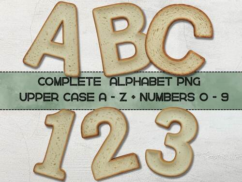Bread Alphabet PNG | 3D Food Letters A–Z & Numbers 0–9 | Toast Alphabet ...