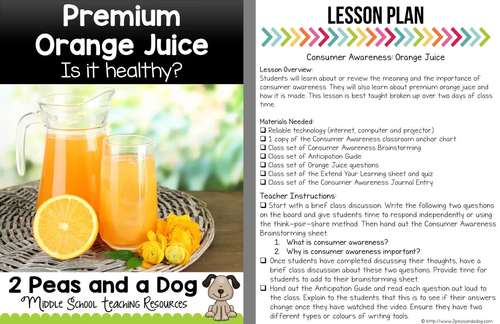 Media Literacy: Consumer Awareness Lesson - Orange Juice by 2peasandadog