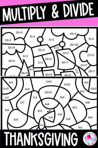 THANKSGIVING TURKEY COLOR BY NUMBER CODE MULTIPLICATION & DIVISION ...