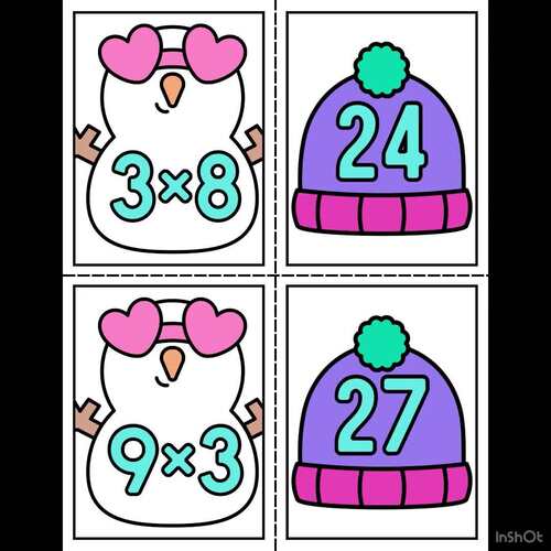 3rd Grade Multiply & Divide by 3 Matching Task Cards | Winter Math Centers