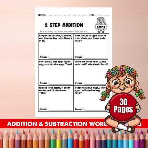 2-Digit Addition & Subtraction Word Problems Worksheets | Spring Math ...