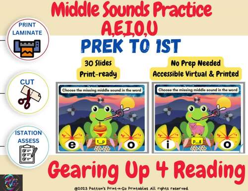 Middle/Medial Sounds A E I O U Prek to 1st w/ Istation Practice | TPT