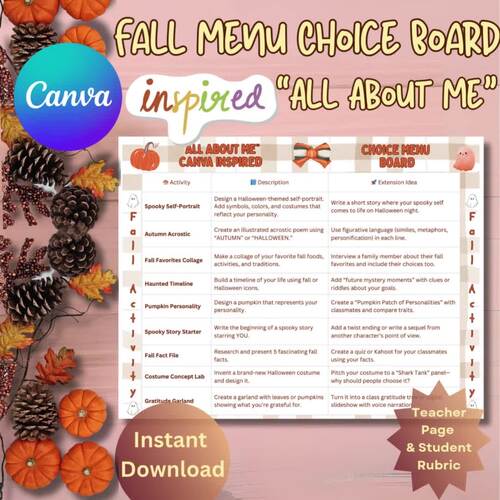 Halloween & Fall Canva Choice Board for Gifted Talented 3–6 | Creative ...