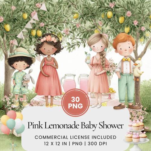 Pink Lemonade Baby Shower Watercolor Clipart by Ikota Design | TPT