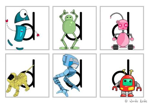 Visual Perceptual Literacy Support Flash Cards Robot Alphabet by Words ...