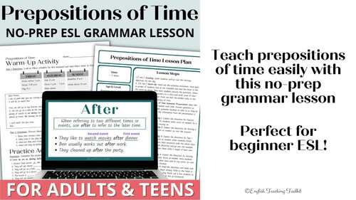 Beginner Adult ESL Grammar Worksheets & Activities - Prepositions of Time