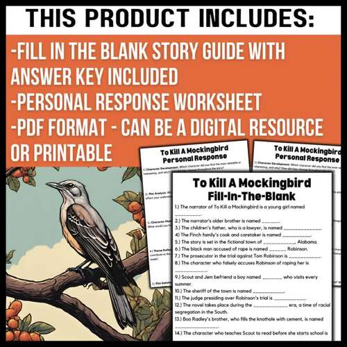 To Kill A Mockingbird: Fill In The Blank Story Guide & Novel Response ...