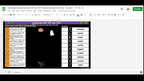 Halloween Adjectives using ER and EST Suffix Matching Digital Activity