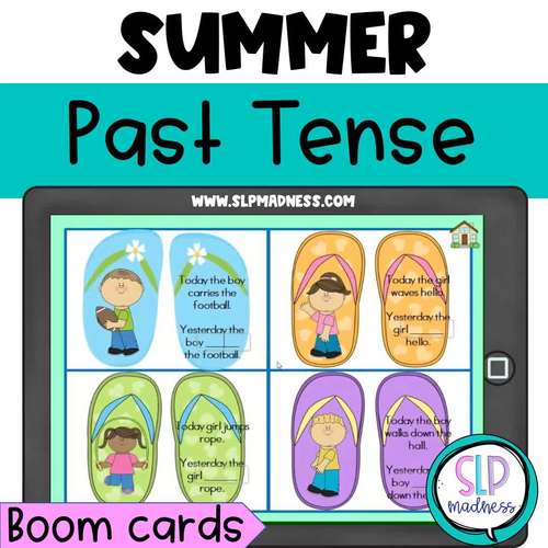 No Prep Speech Therapy Past Tense Summer Language Boom Cards by SLP Madness