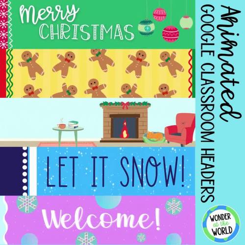 Winter and Christmas animated headers for Google Classroom | TPT