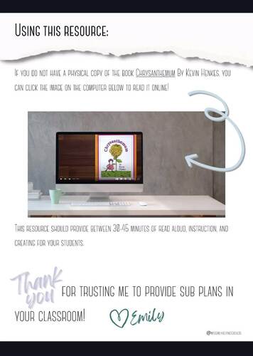 Sub Plans Made Easy - Chrysanthemum - Literacy/SEL Emergency Sub Plans