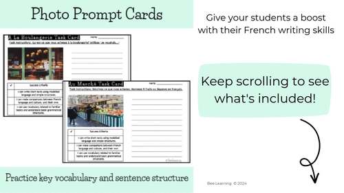 French Writing Prompts with Photo Task Cards – Beginner Level | TPT