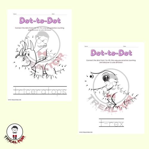 Dinosaur Fun Dot To Dot Worksheets PDF Connect The Dot Activities by ...