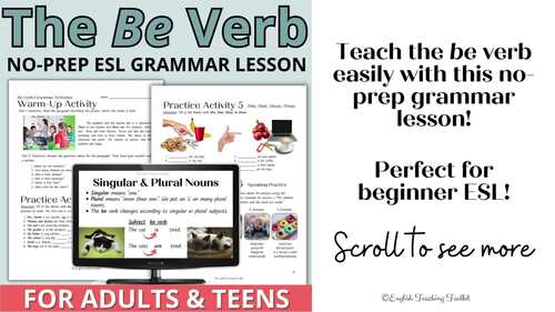 Beginner ESL Worksheets for Adult ESL - No Prep Grammar Lesson - The Be ...