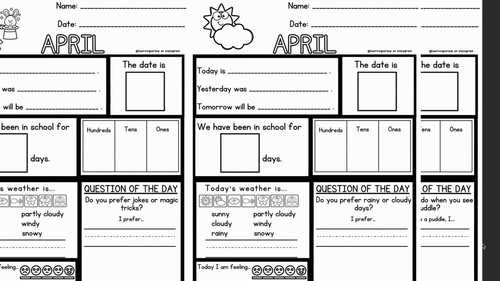 April Morning Work (Daily Calendar/Weather) PreK Kindergarten First TK UTK