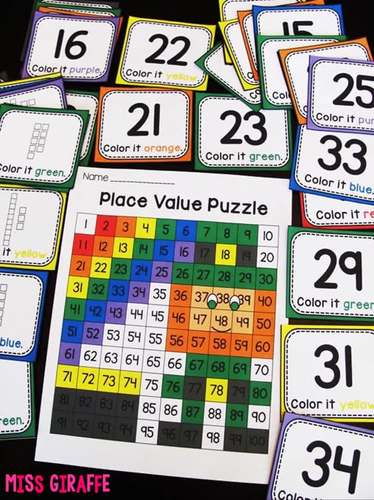 St. Patrick's Day Math Center Place Value 100 Chart Puzzle by Miss Giraffe