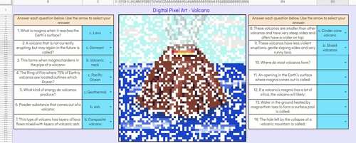 Digital Science Pixel Art Mystery Picture Volcanos Google | TPT