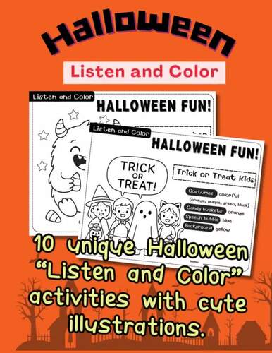 Listen and Color Halloween Worksheets for Kids | Fun Coloring and Listening