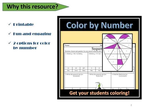 AP Precalculus 2.1 Arithmetic and Geometric Sequences Color by Number ...