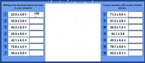 Digital Pixel Art NO PREP - Winter Friends with GIFs Decimal Multiplication