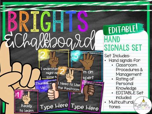 Stylish Brights and Chalkboard | Classroom Hand Signals | TPT