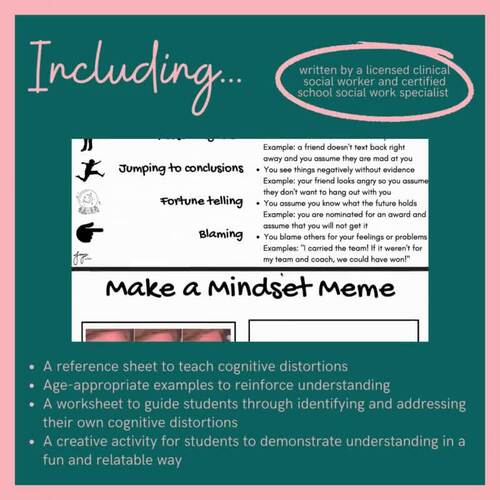 CBT Cognitive Distortions SEL Worksheets by Joyce LCSW | TPT