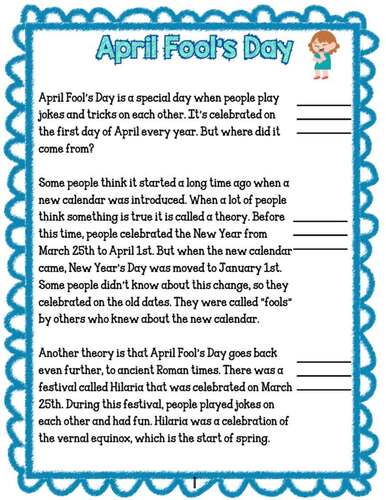 April Fool's Informational Text Writing Close Reading Multiple Choice ...