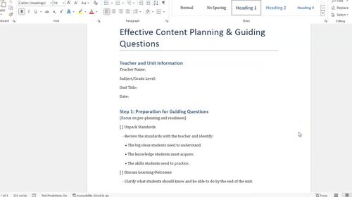 Instructional Coach Tool: Effective Content Planning & Questions Guide