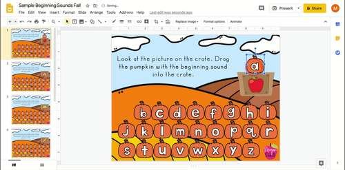 Fall Theme Digital Beginning Sounds Google Slides Kindergarten Distance ...