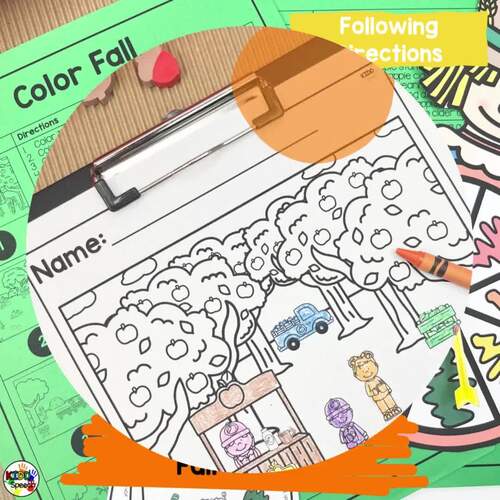 Preschool Speech Therapy Fall Themed Following Directions Coloring ...