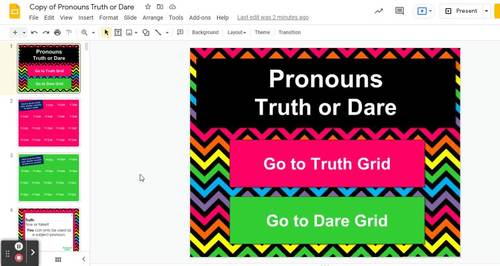 Pronouns Digital ELA Game | Grammar Activity | Truth or Dare | TPT