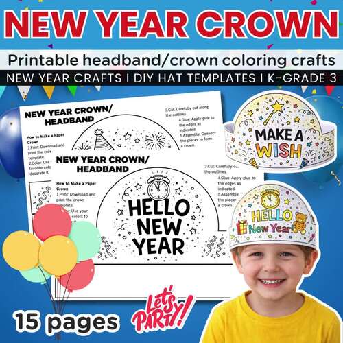 New Year Headband & Crown Crafts, DIY Coloring Hat Templates for Party ...